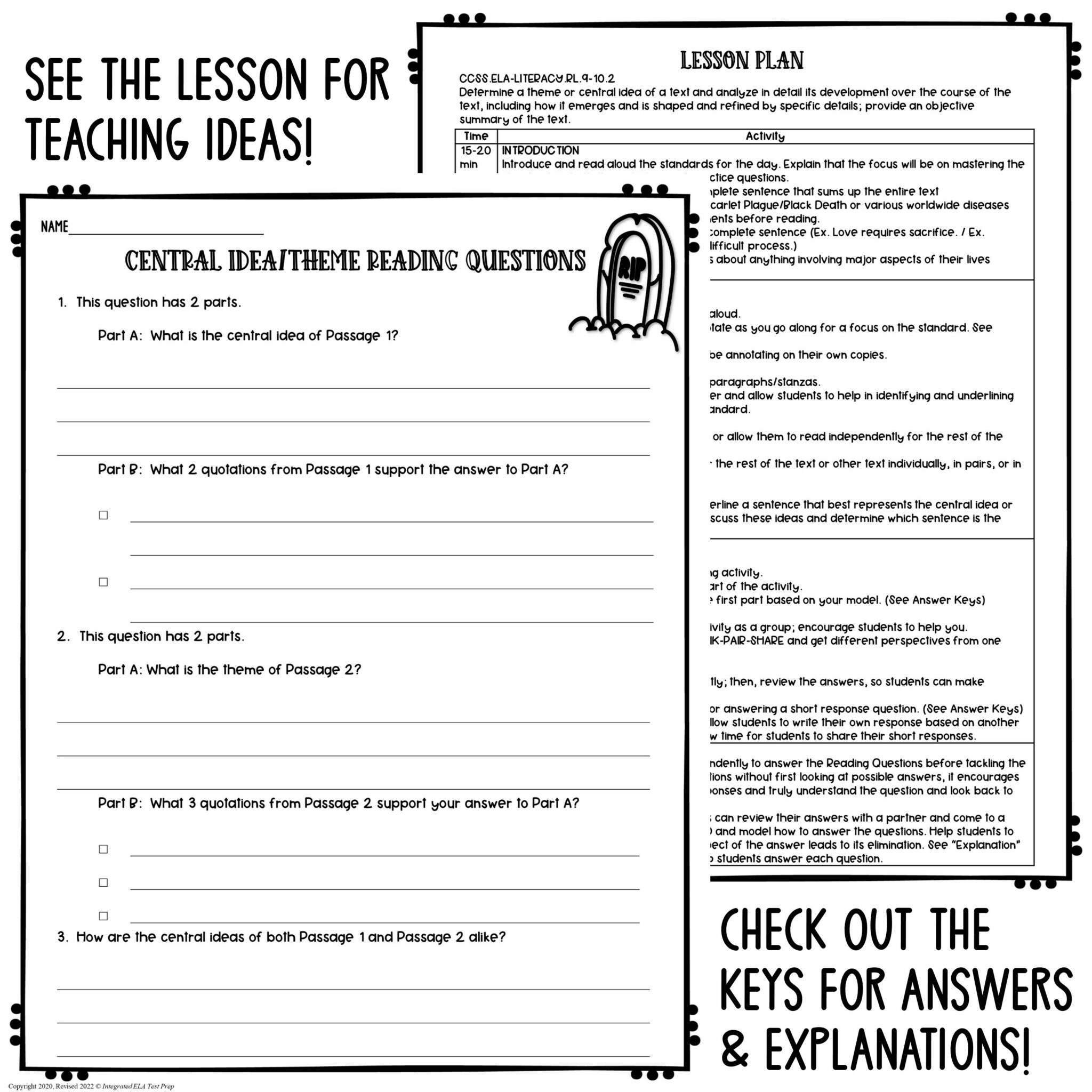 Paired Passages with Questions Reading Comprehension Central Idea ...