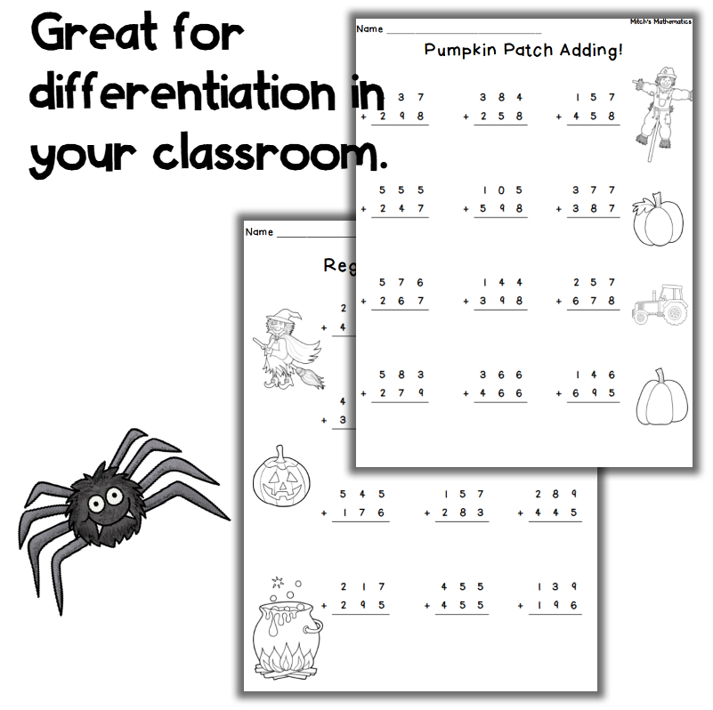 Adding with Regrouping Worksheets Multidigits Autumn and Halloween ...