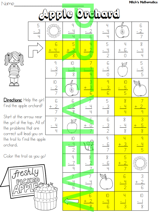 Simple Addition and Subtraction Fall and Autumn Maze | Made By Teachers