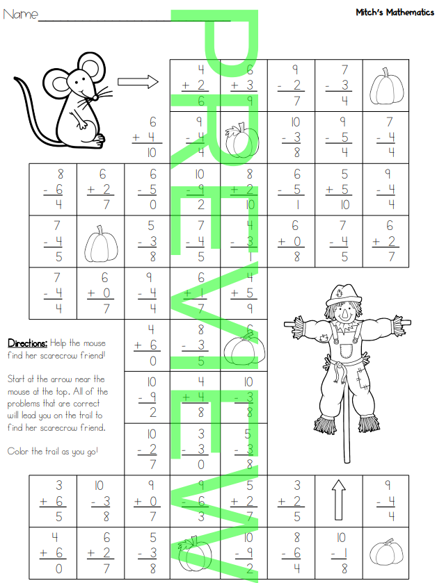 Simple Addition and Subtraction Fall and Autumn Maze | Made By Teachers