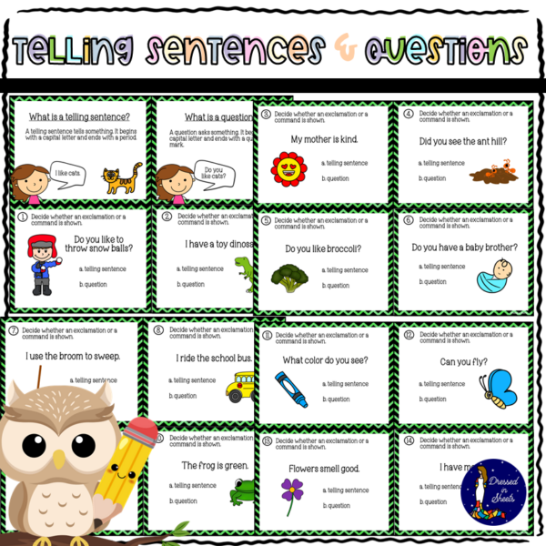 Telling Sentences and Questions Task Cards | Made By Teachers