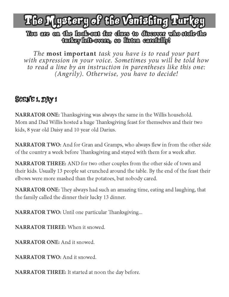 Readers' Theater Thanksgiving Mystery Script - Made By Teachers