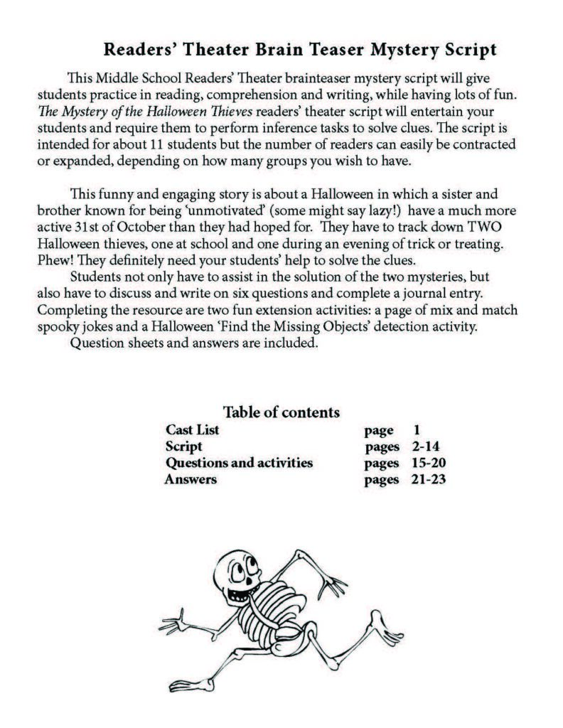 READERS THEATER HALLOWEEN BRAIN TEASER MYSTERY SCRIPT | Made By Teachers