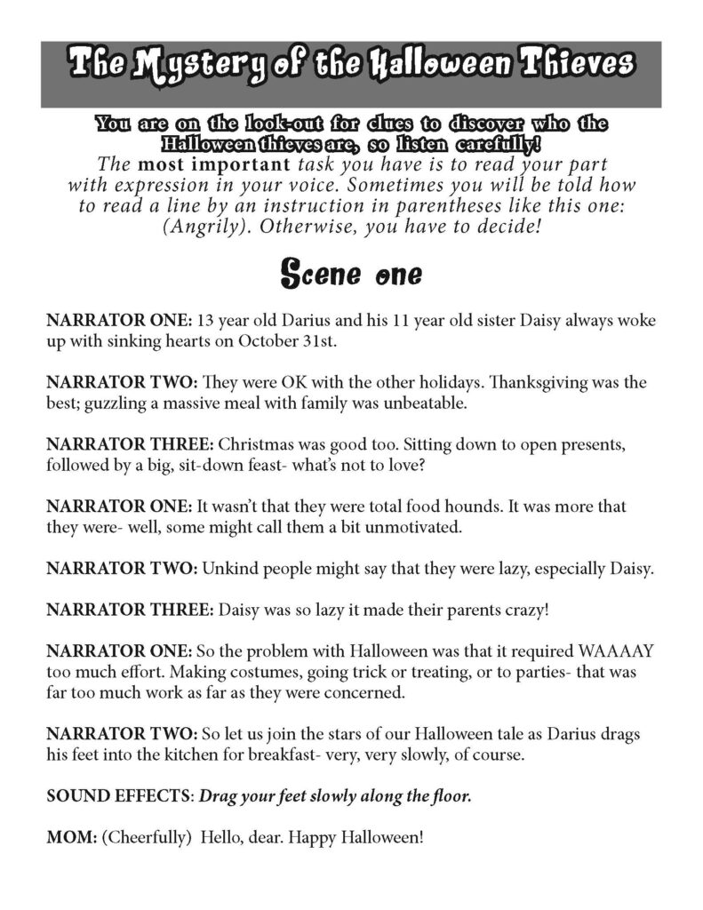 READERS THEATER HALLOWEEN BRAIN TEASER MYSTERY SCRIPT | Made By Teachers