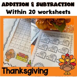 Thanksgiving Math Worksheets Adding and Subtracting Within 20 | Made By ...