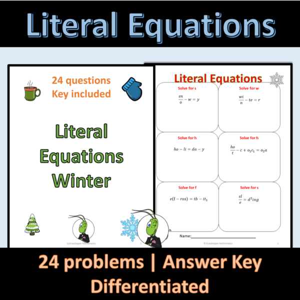 Winter Seasonal Literal Equations - Made By Teachers