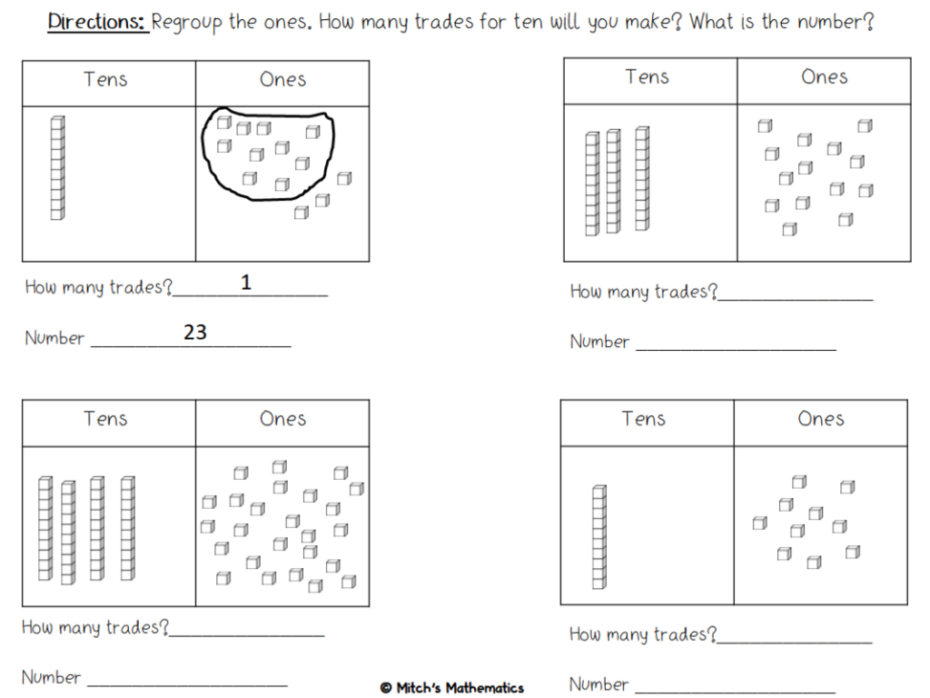 FREEBIE Place Value Adding w/ Regrouping 2 Digits Tens and Ones Base ...