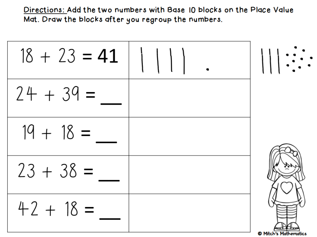 FREEBIE Place Value Adding w/ Regrouping 2 Digits Tens and Ones Base ...