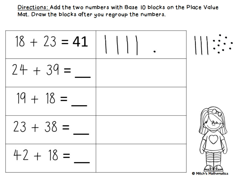 FREEBIE Place Value Adding w/ Regrouping 2 Digits Tens and Ones Base ...
