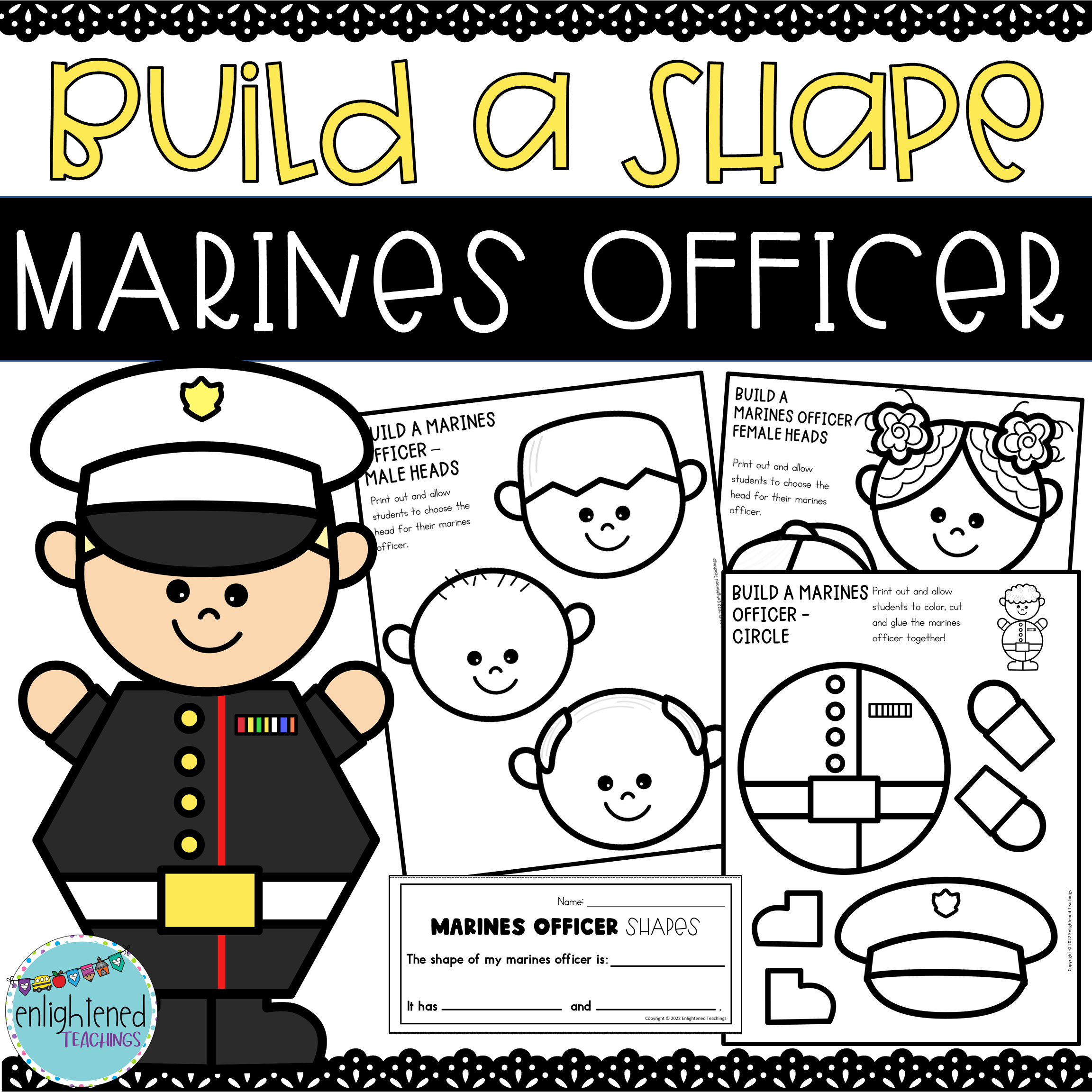 Veterans Day Craft - Build a Marines Officer Shape Craft - 2D Shape ...