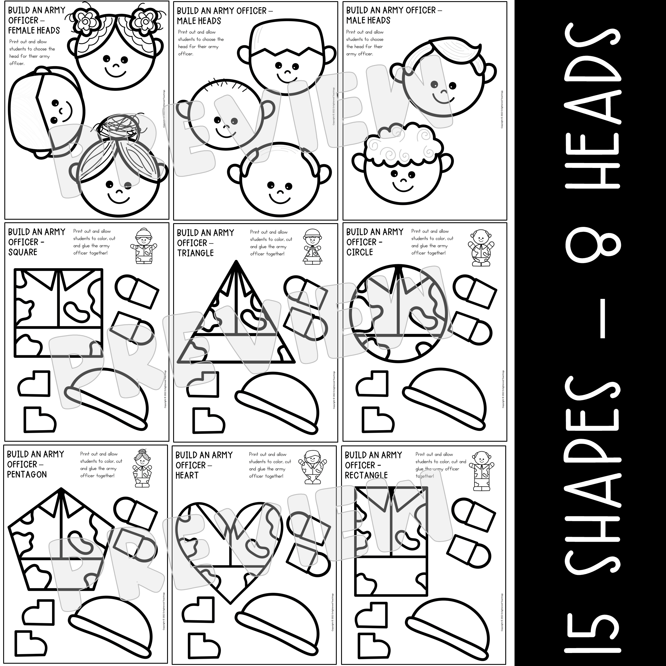 Veterans Day Craft - Build an Army Officer Shape Craft - 2D Shape ...