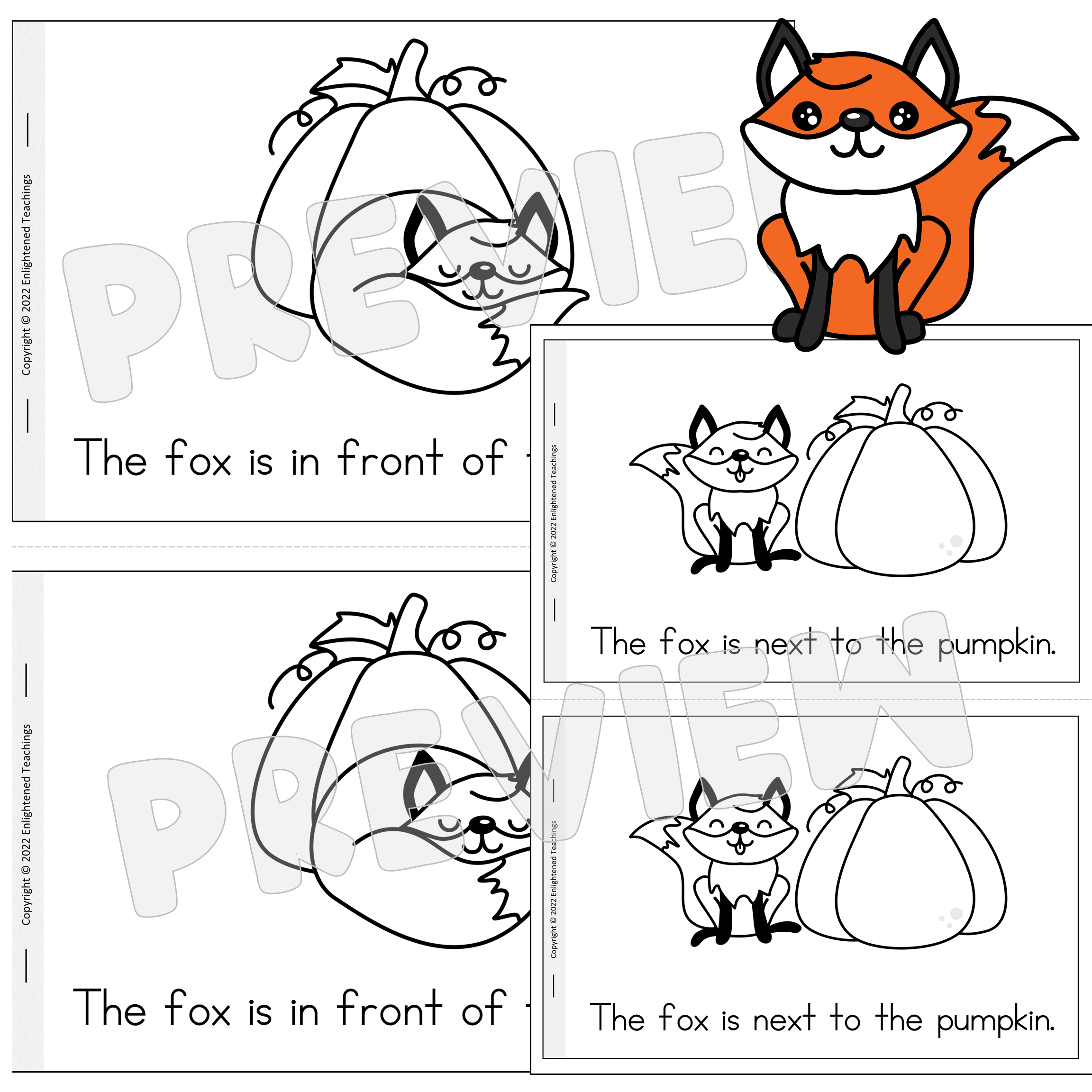 Fall Prepositions Emergent Reader Reference Guide Fox and Pumpkin ...