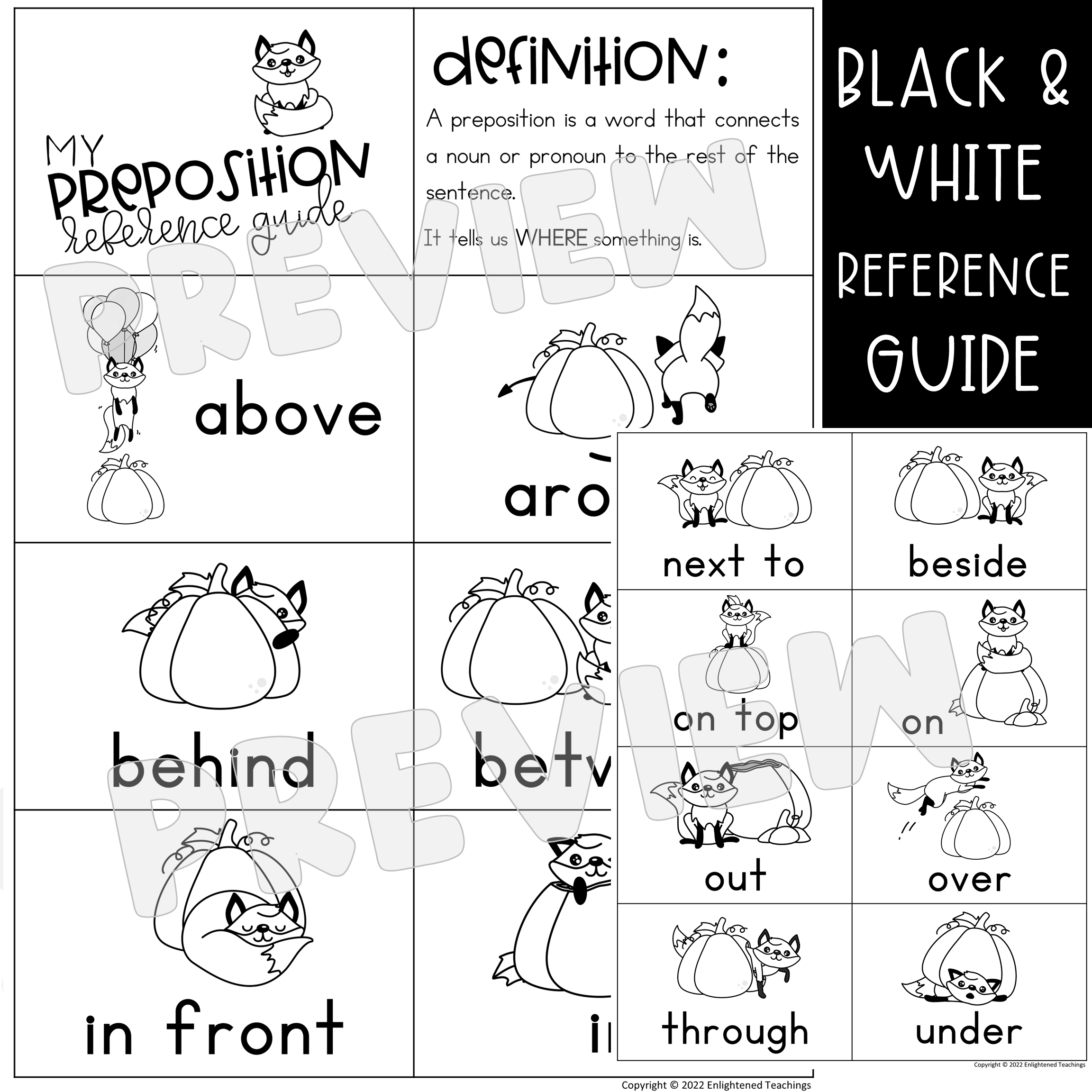 Fall Prepositions Emergent Reader Reference Guide Fox and Pumpkin ...