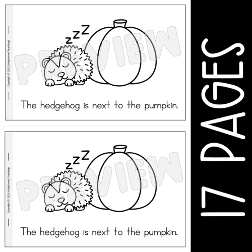 Fall Prepositions Emergent Reader Reference Guide Hedgehog and Pumpkin ...