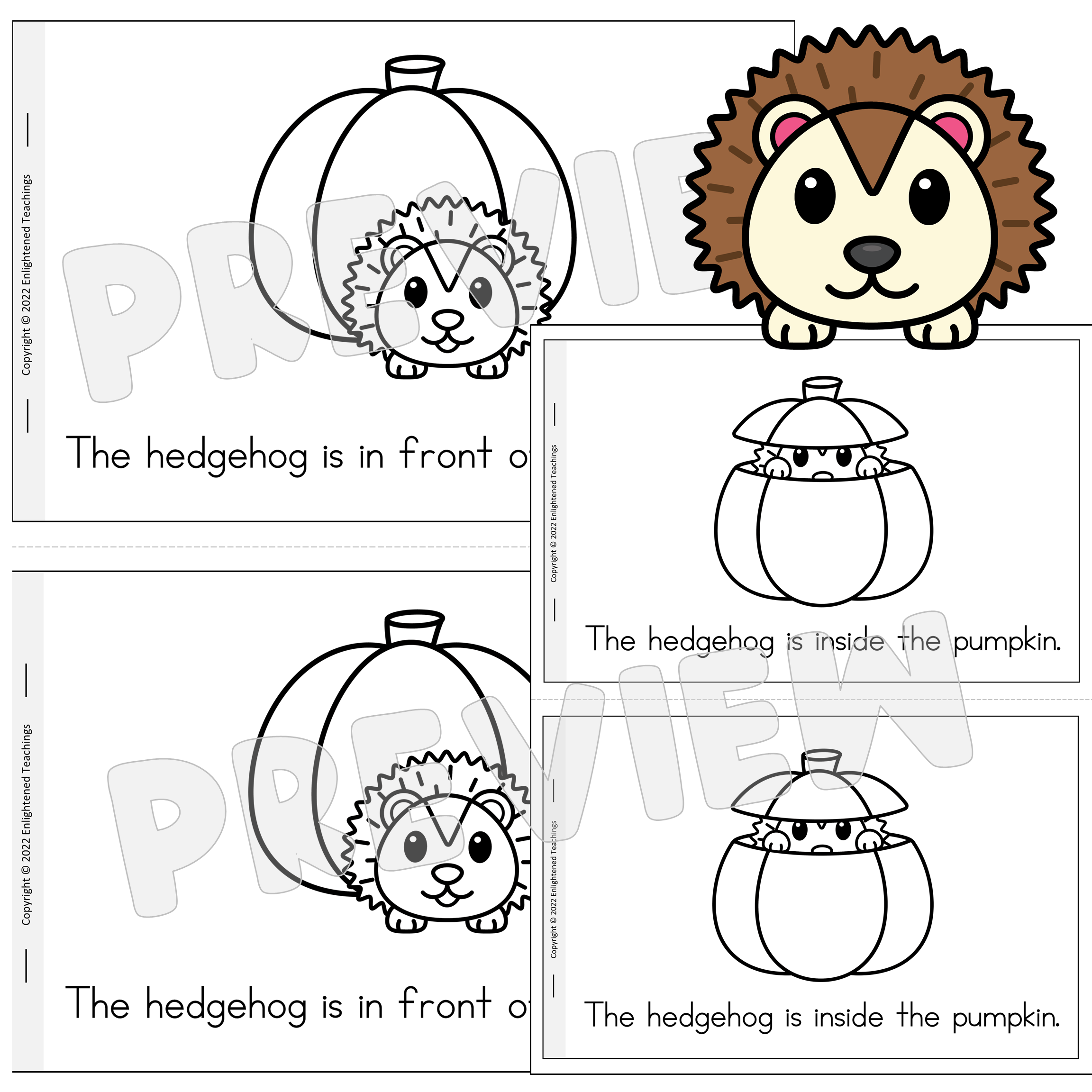 Fall Prepositions Emergent Reader Reference Guide Hedgehog and Pumpkin ...