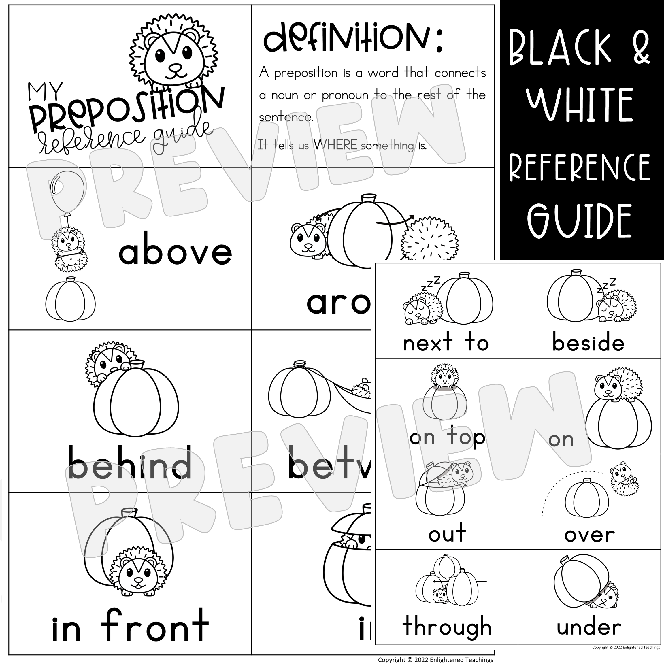 Fall Prepositions Emergent Reader Reference Guide Hedgehog and Pumpkin ...