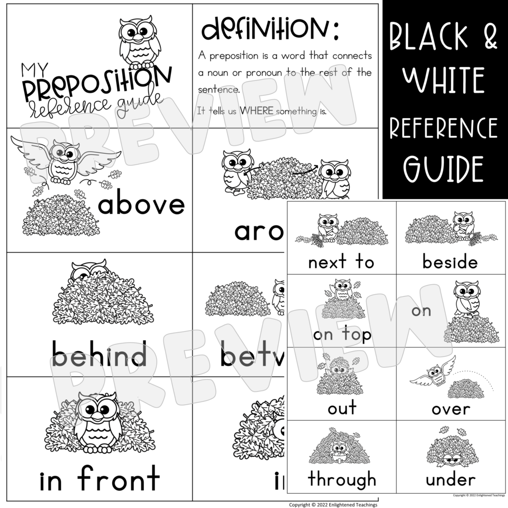 Fall Prepositions Emergent Reader Reference Guide Owl and Leaves | Made ...