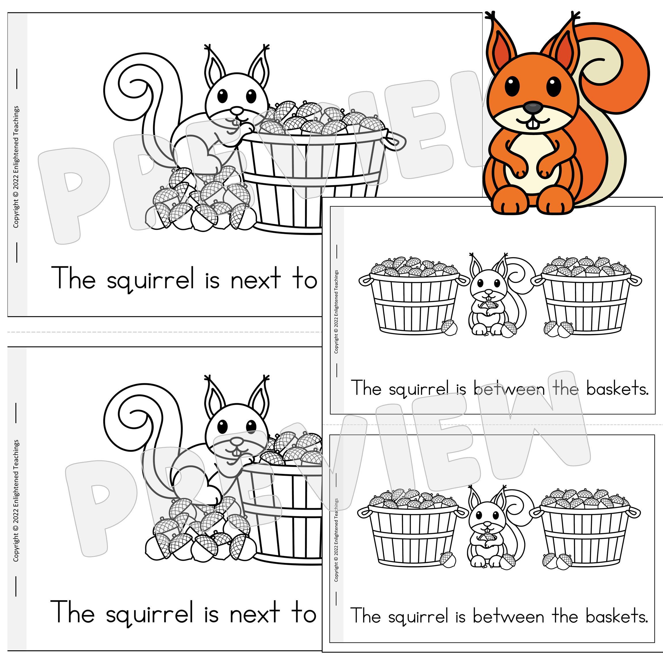 Fall Prepositions Emergent Reader Reference Guide Squirrel and Acorn ...