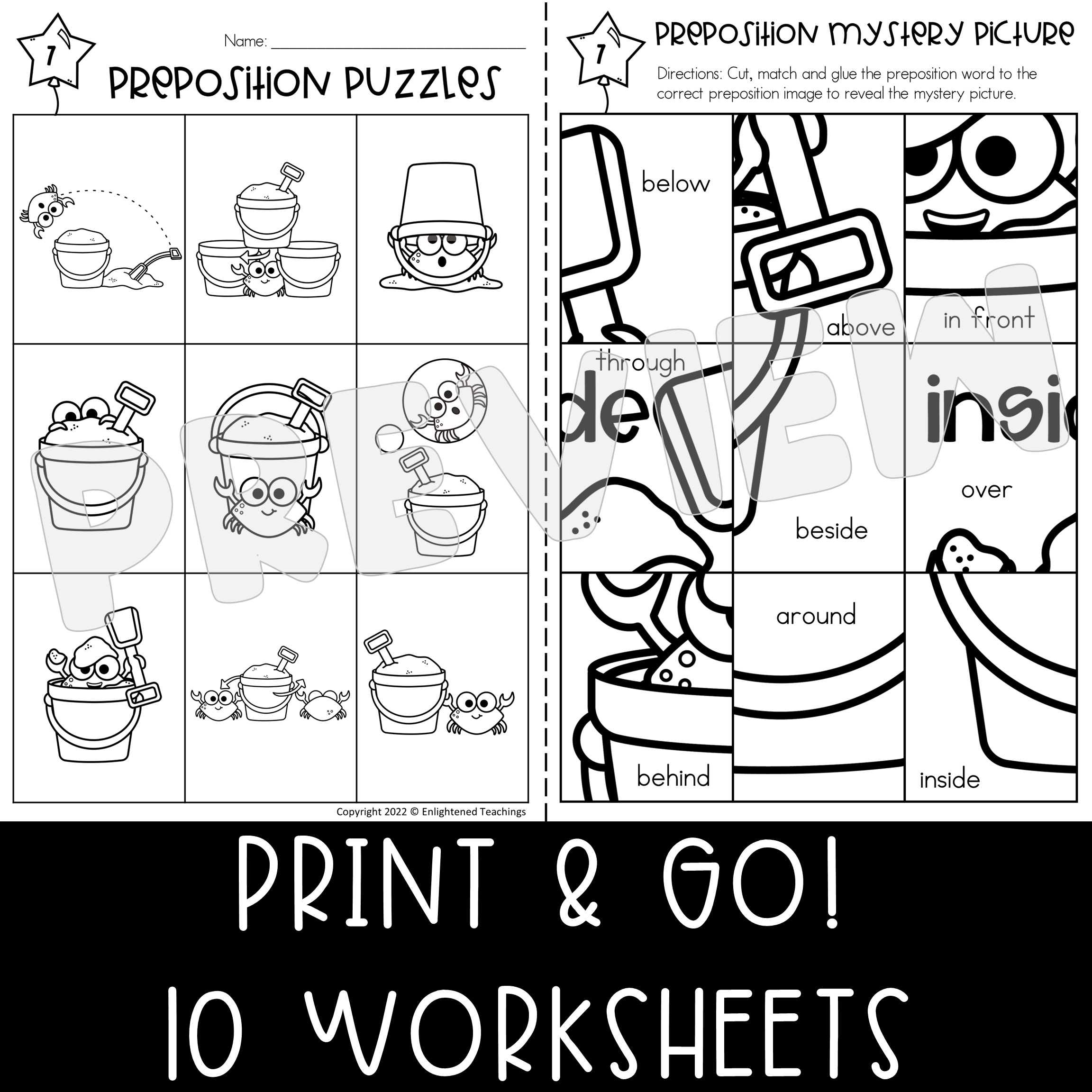 Summer Preposition Worksheets - Preposition Mystery Picture Puzzles ...