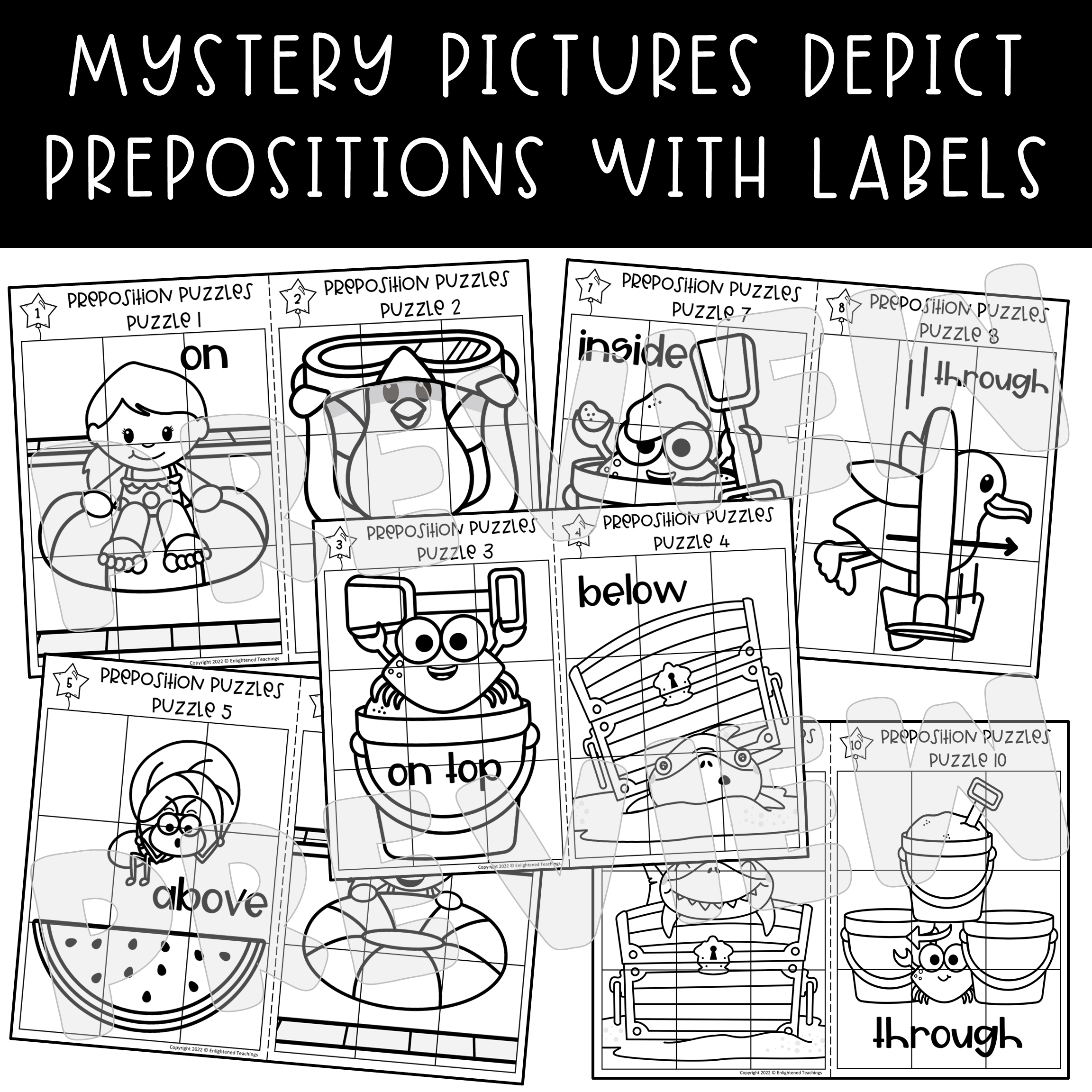 Summer Preposition Worksheets - Preposition Mystery Picture Puzzles ...