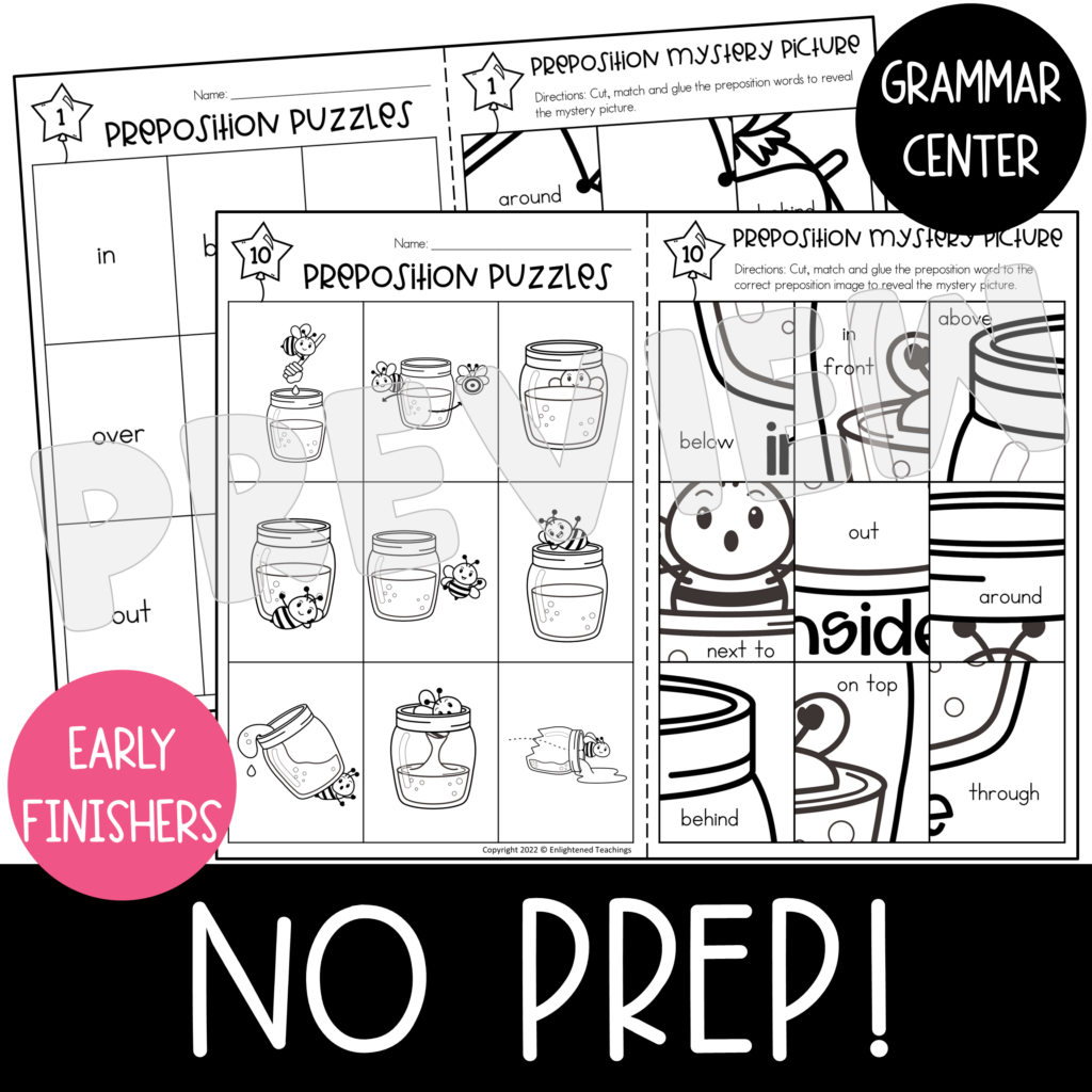 Spring Preposition Worksheets - Preposition Mystery Picture Puzzles ...