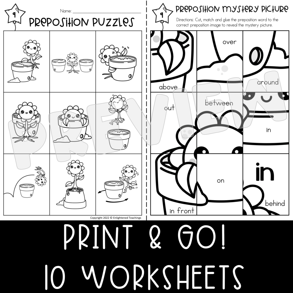 Spring Preposition Worksheets - Preposition Mystery Picture Puzzles ...