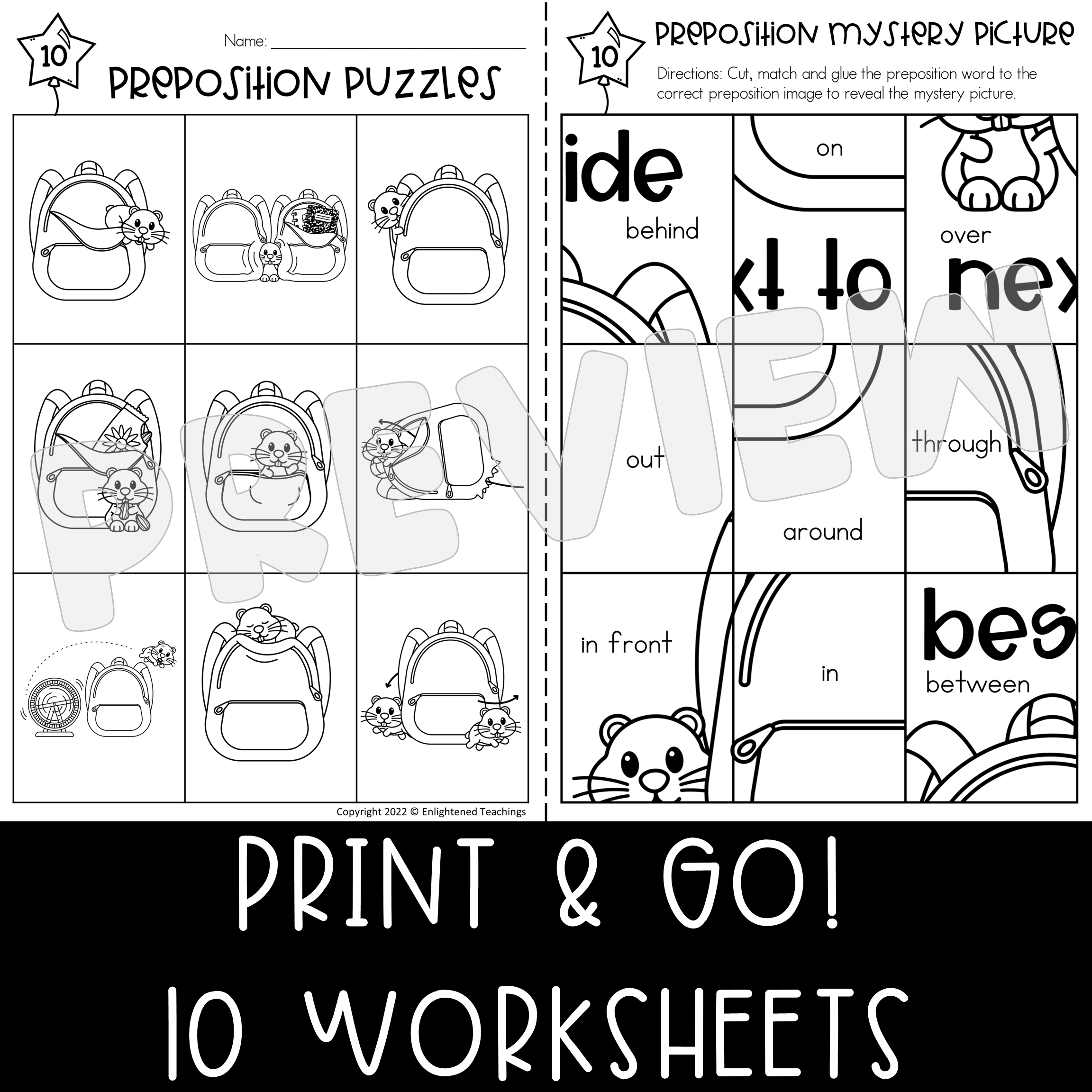 School Preposition Worksheets - Preposition Mystery Picture Puzzles ...