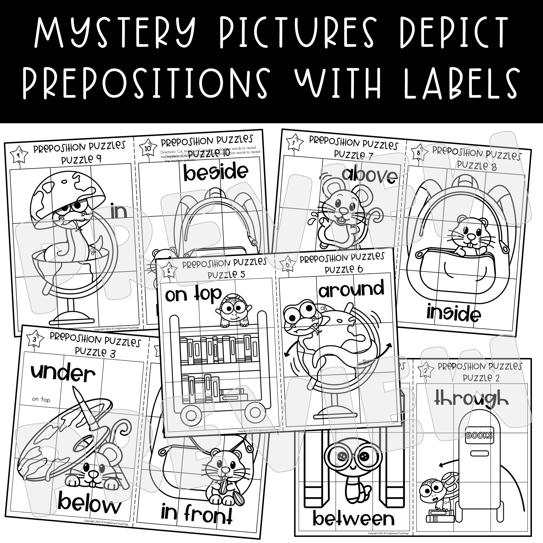 School Preposition Worksheets - Preposition Mystery Picture Puzzles ...