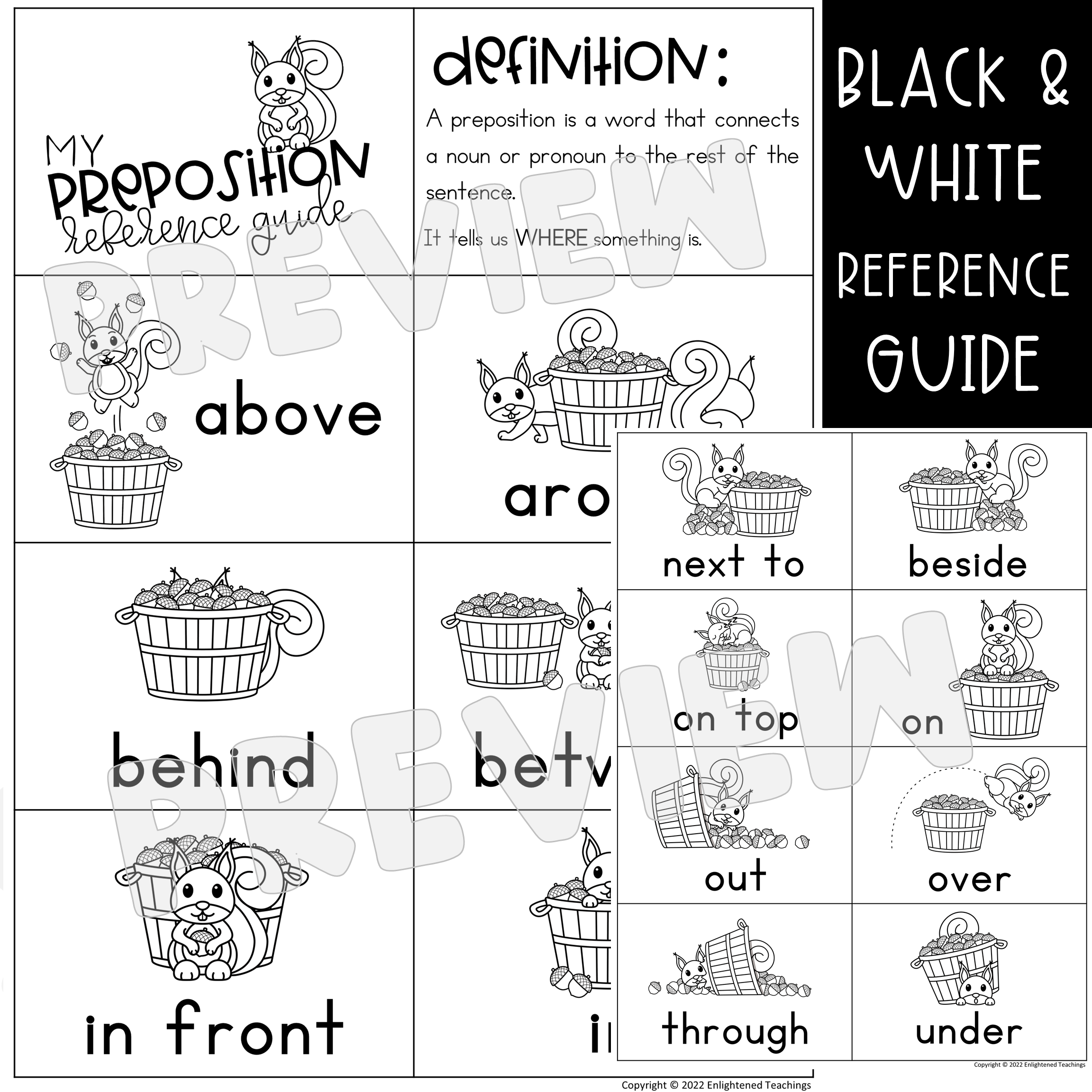 Fall Prepositions Emergent Reader Reference Guide Squirrel and Acorn ...