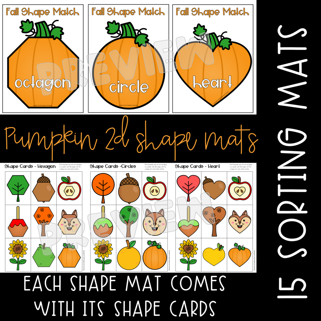 Fall 2D Shapes Sorting Mats Shape Matching Math Center - Autumn Shapes ...