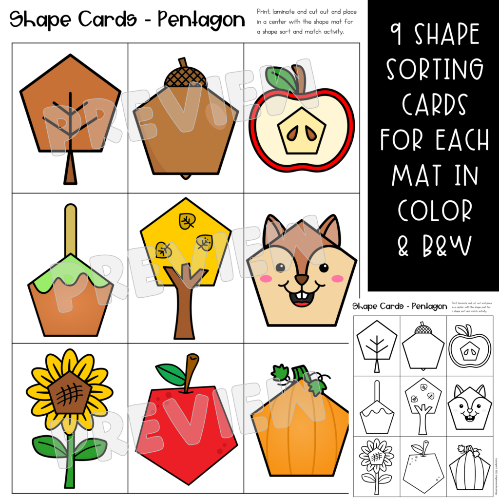 Fall 2D Shapes Sorting Mats Shape Matching Math Center - Autumn Shapes ...