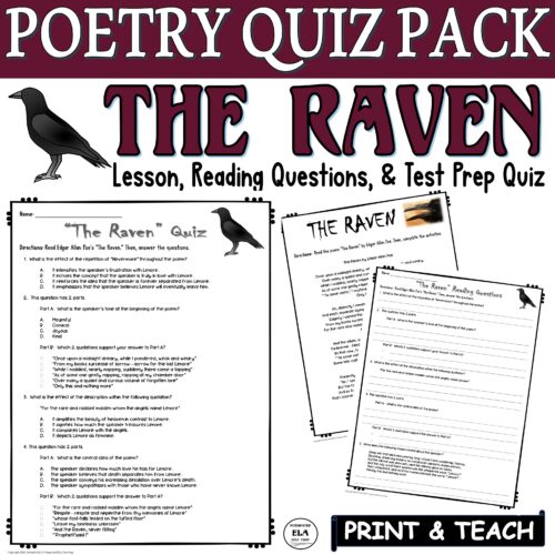 The Raven Quiz Poetry Comprehension Reading Edgar Allan Poe | Made By ...