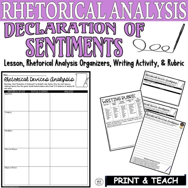 Declaration of Sentiments Rhetorical Devices Analysis Activity Stanton ...