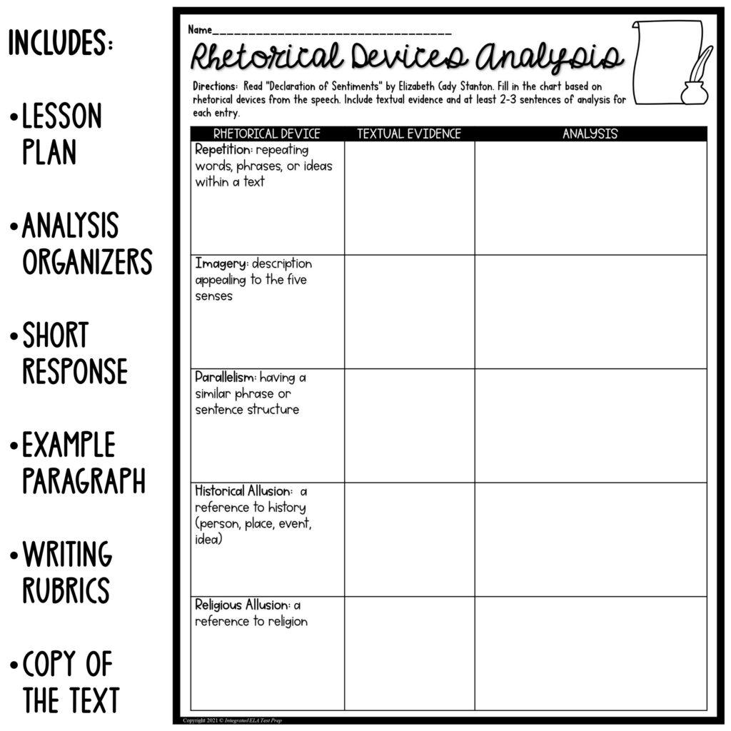 Declaration of Sentiments Rhetorical Devices Analysis Activity Stanton ...