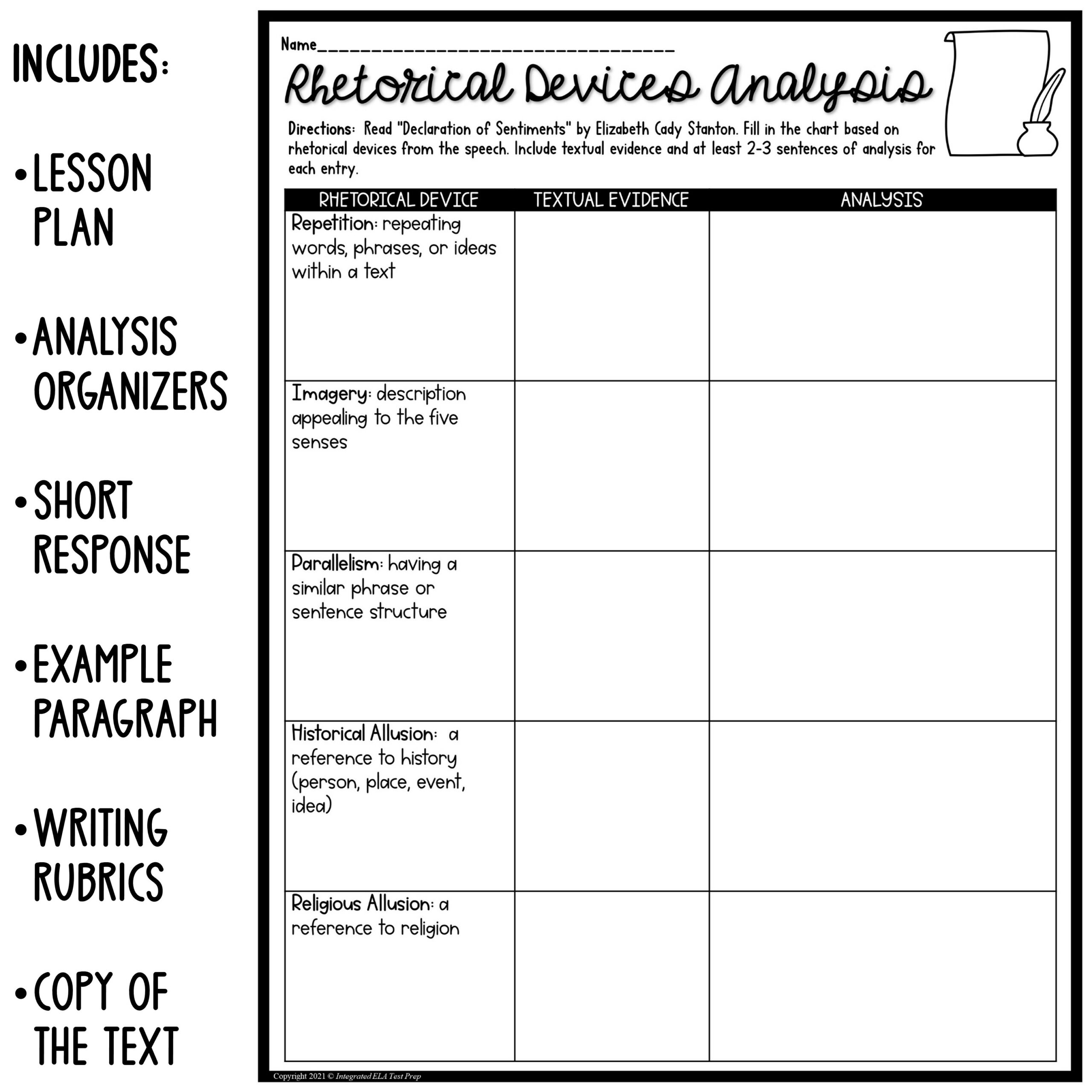 Declaration of Sentiments Rhetorical Devices Analysis Activity Stanton ...