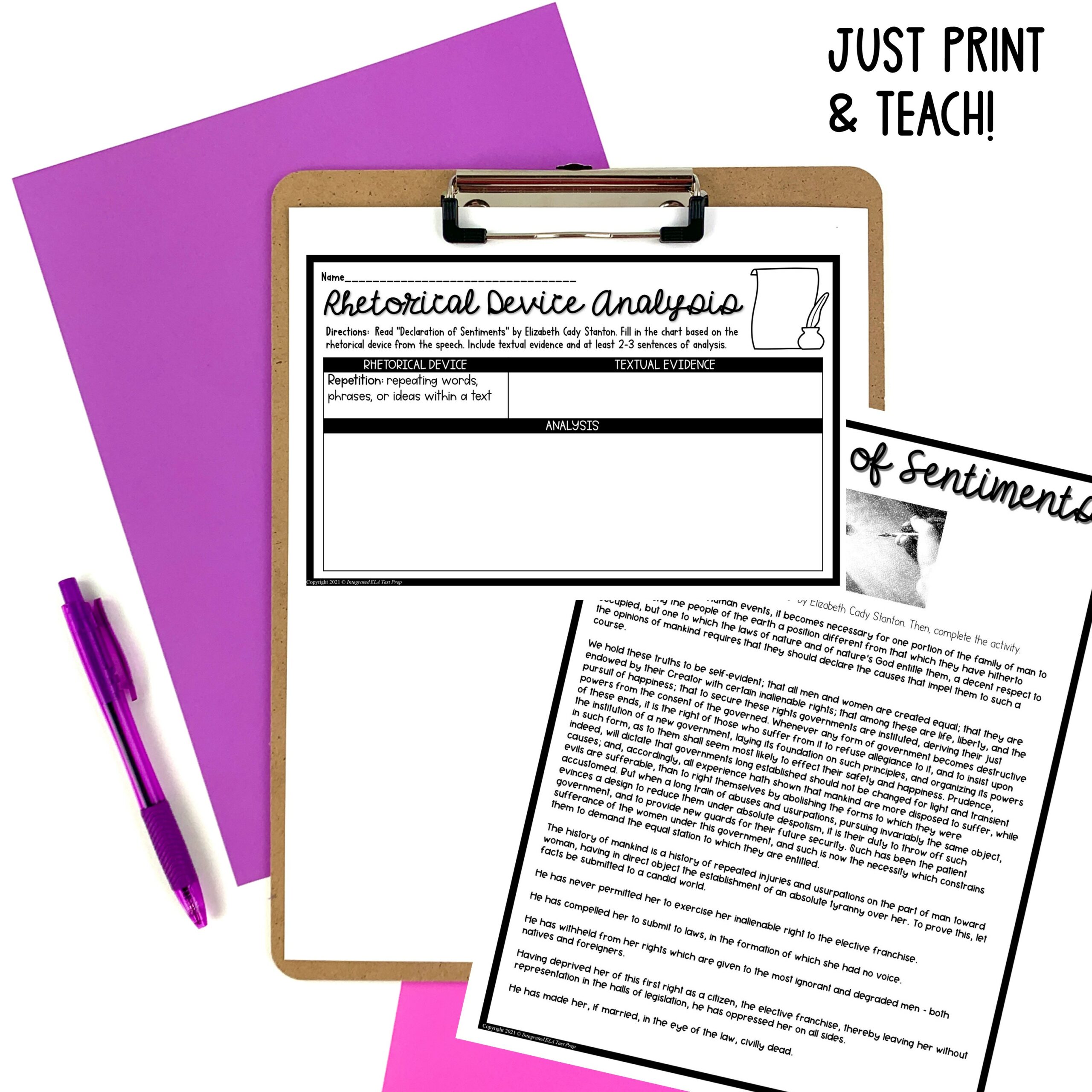 Declaration of Sentiments Rhetorical Devices Analysis Activity Stanton ...