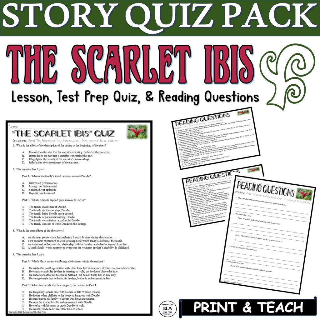 Short Story with Comprehension Questions The Scarlet Ibis Quiz James ...