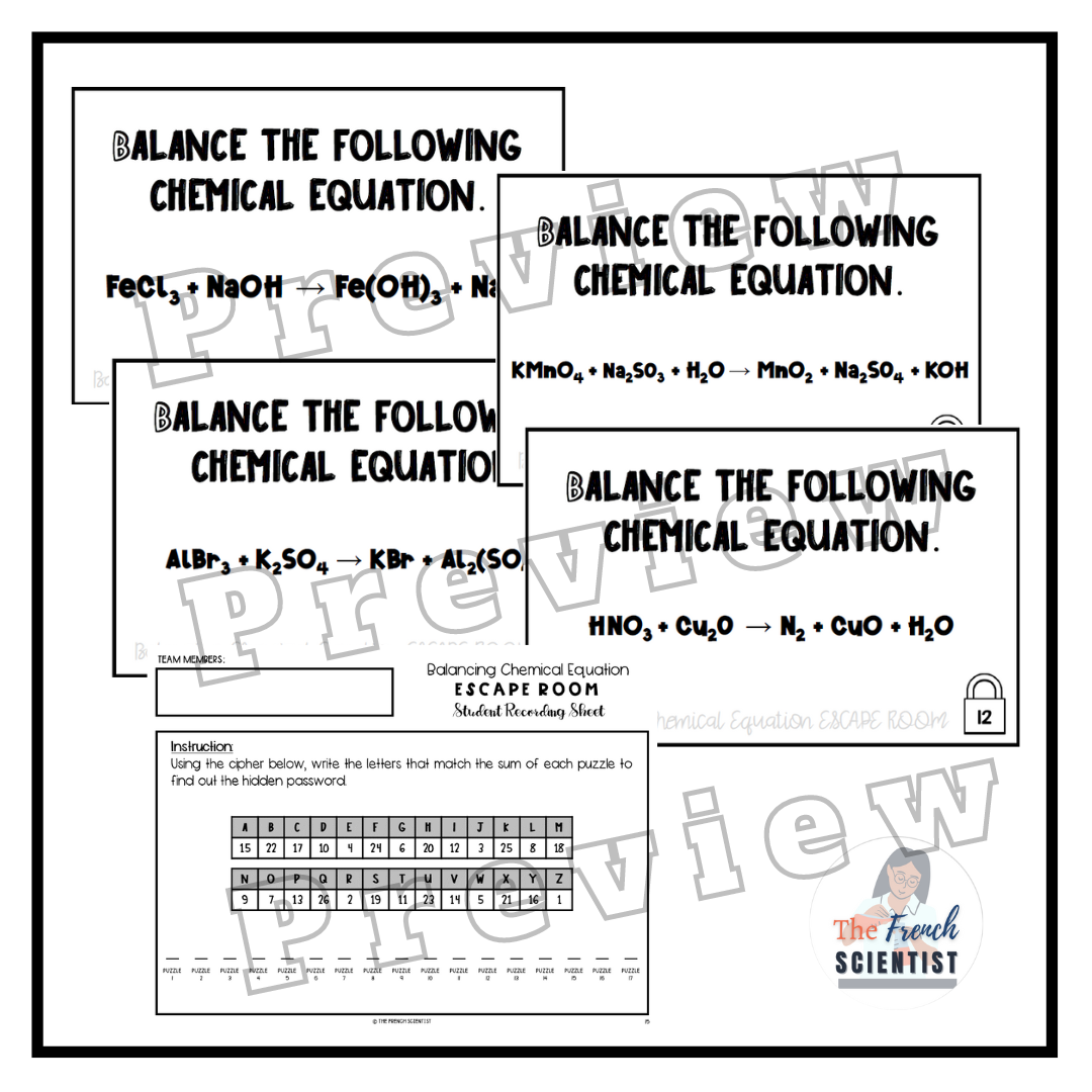 CHEMISTRY Balancing Chemical Equation Escape Room Activity #2 ...