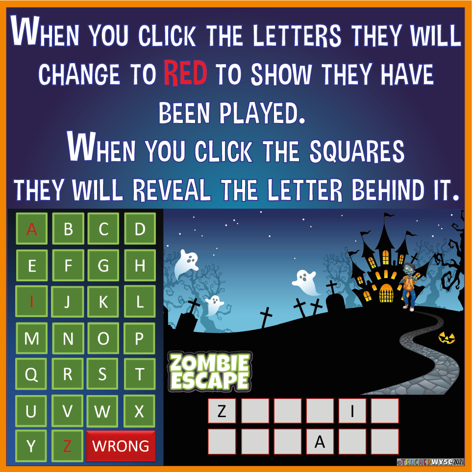 Digital Halloween Word Game | Hangman Zombie Escape A Fun PowerPoint ...