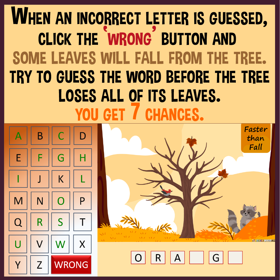 Fall Hangman Interactive Word Game | Faster than Fall A Fun PowerPoint ...