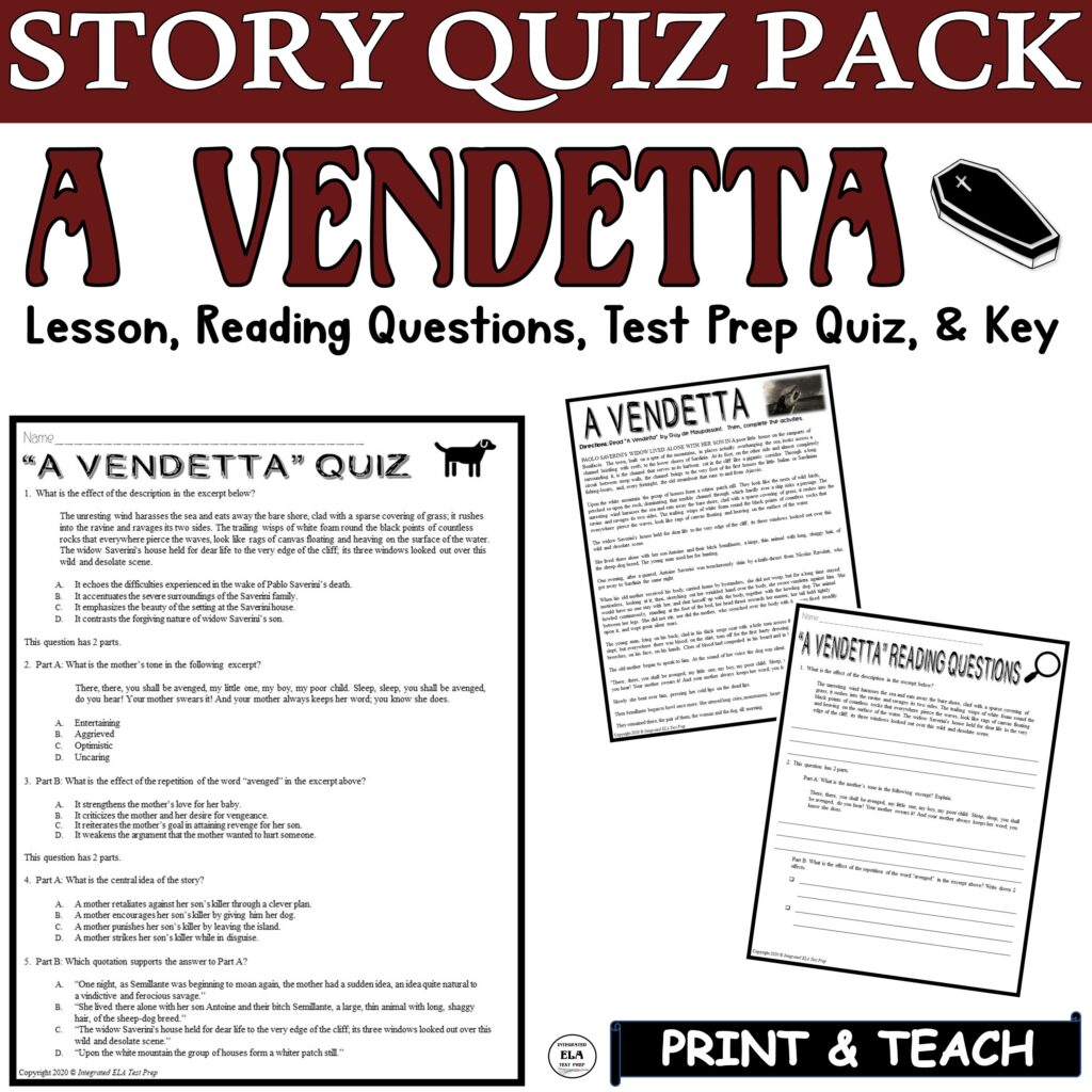 Short Story with Comprehension Questions A Vendetta Quiz Guy de ...