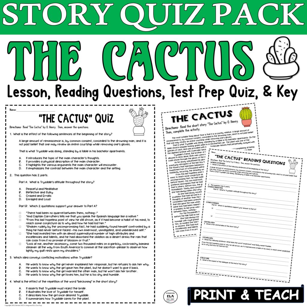 The Cactus Quiz O. Henry Short Story with Comprehension Questions ...