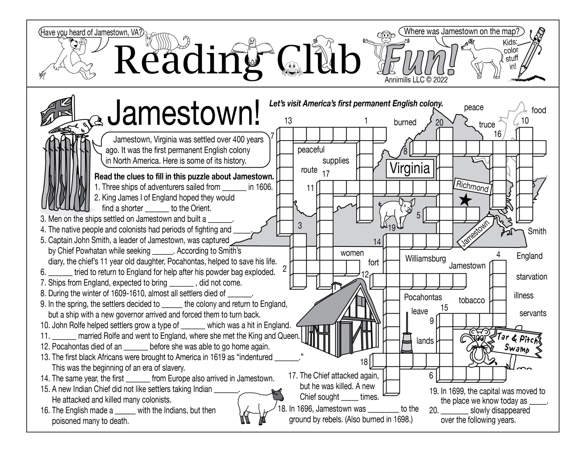 Jamestown, Powhatan, First People (Native Americans) Printable Puzzles ...