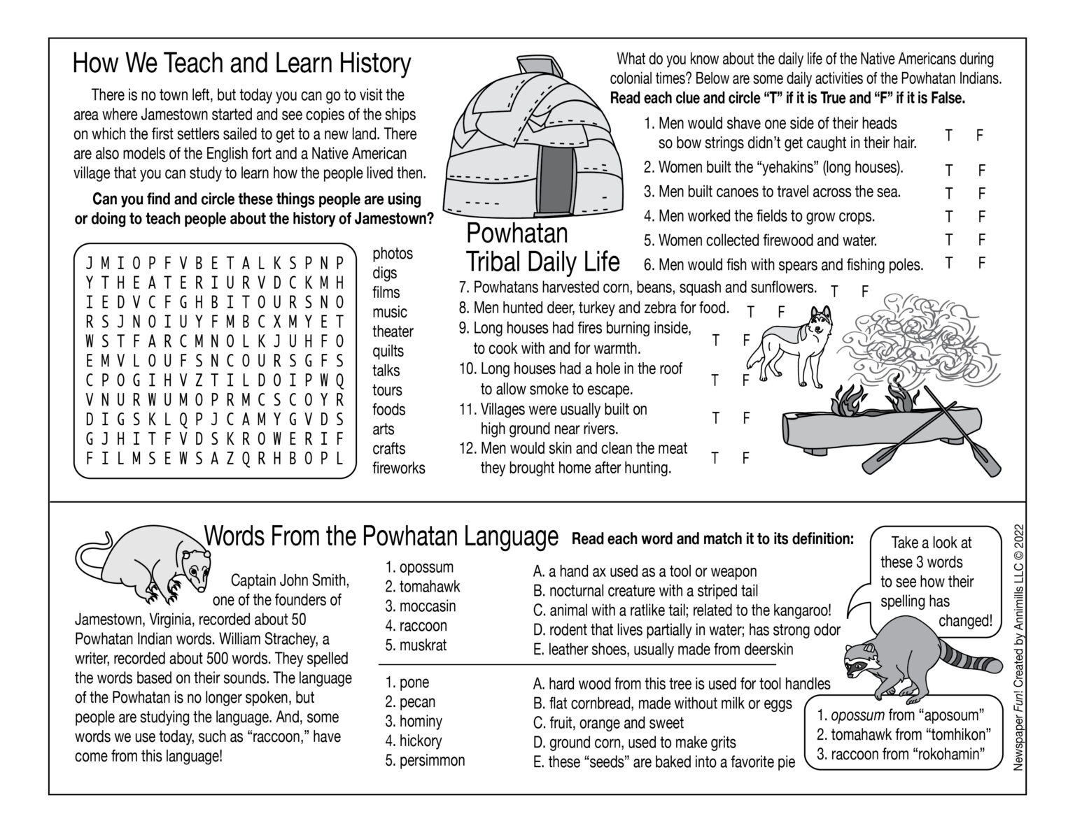 Jamestown, Powhatan, First People (Native Americans) Printable Puzzles ...