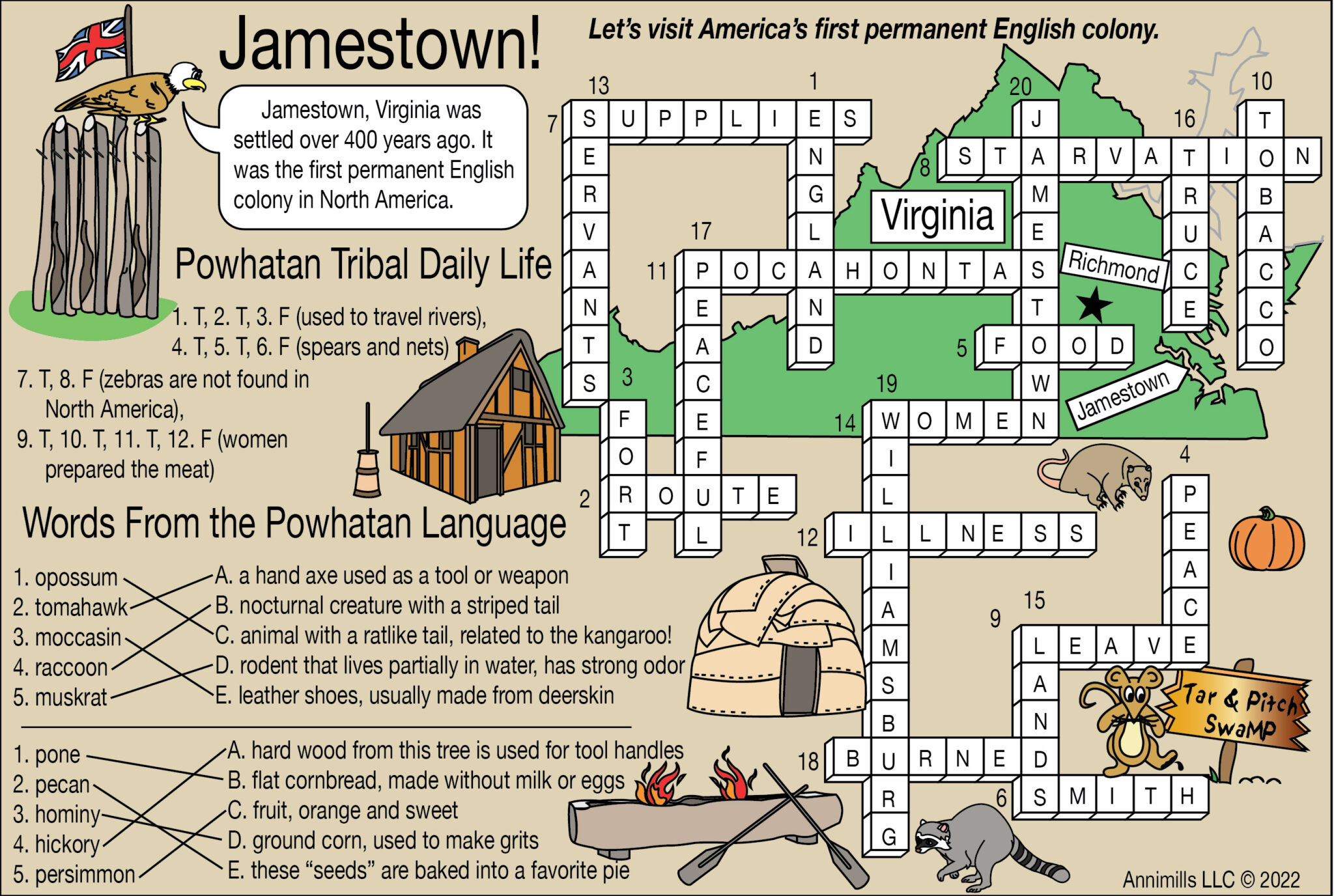 Jamestown, Powhatan, First People (Native Americans) Printable Puzzles ...