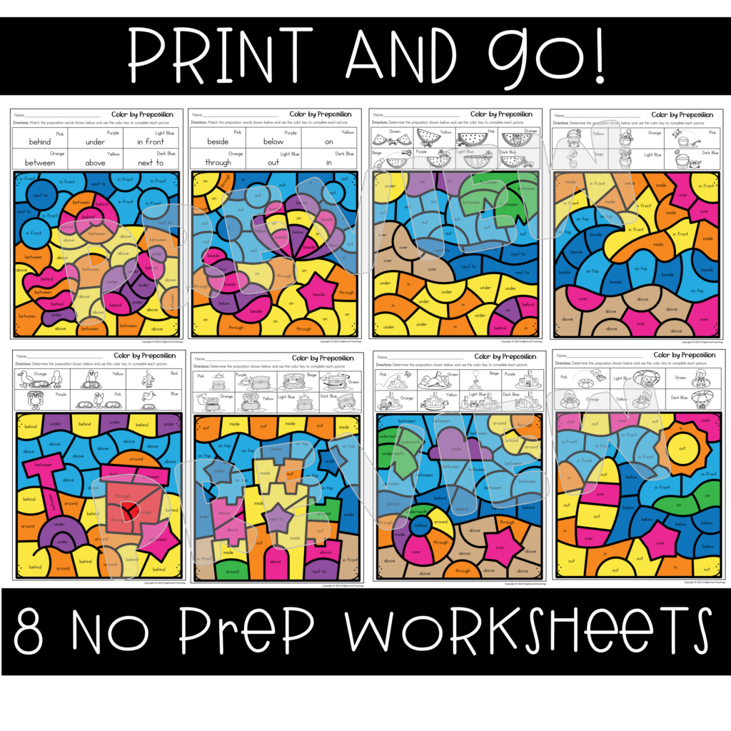 Summer Preposition Color by Code NO PREP Summer Preposition Coloring ...