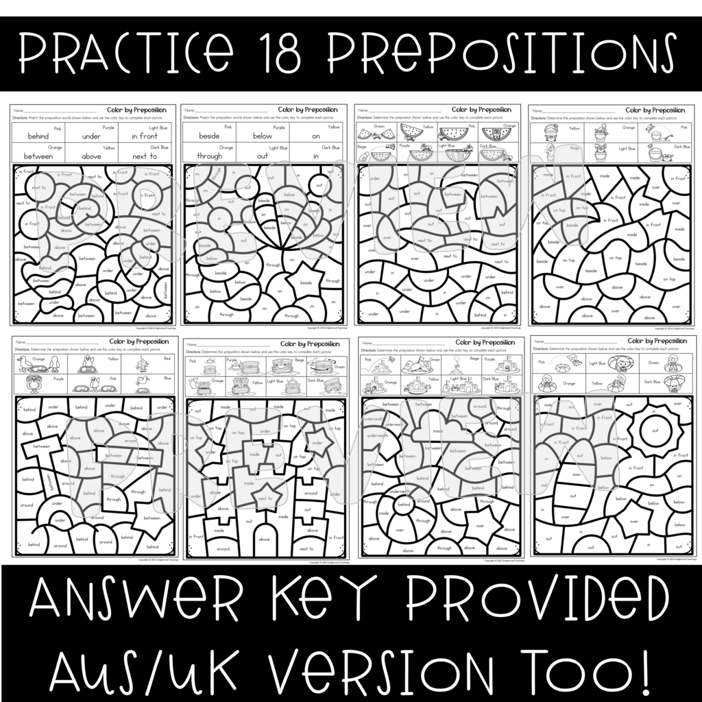 Summer Preposition Color by Code NO PREP Summer Preposition Coloring ...