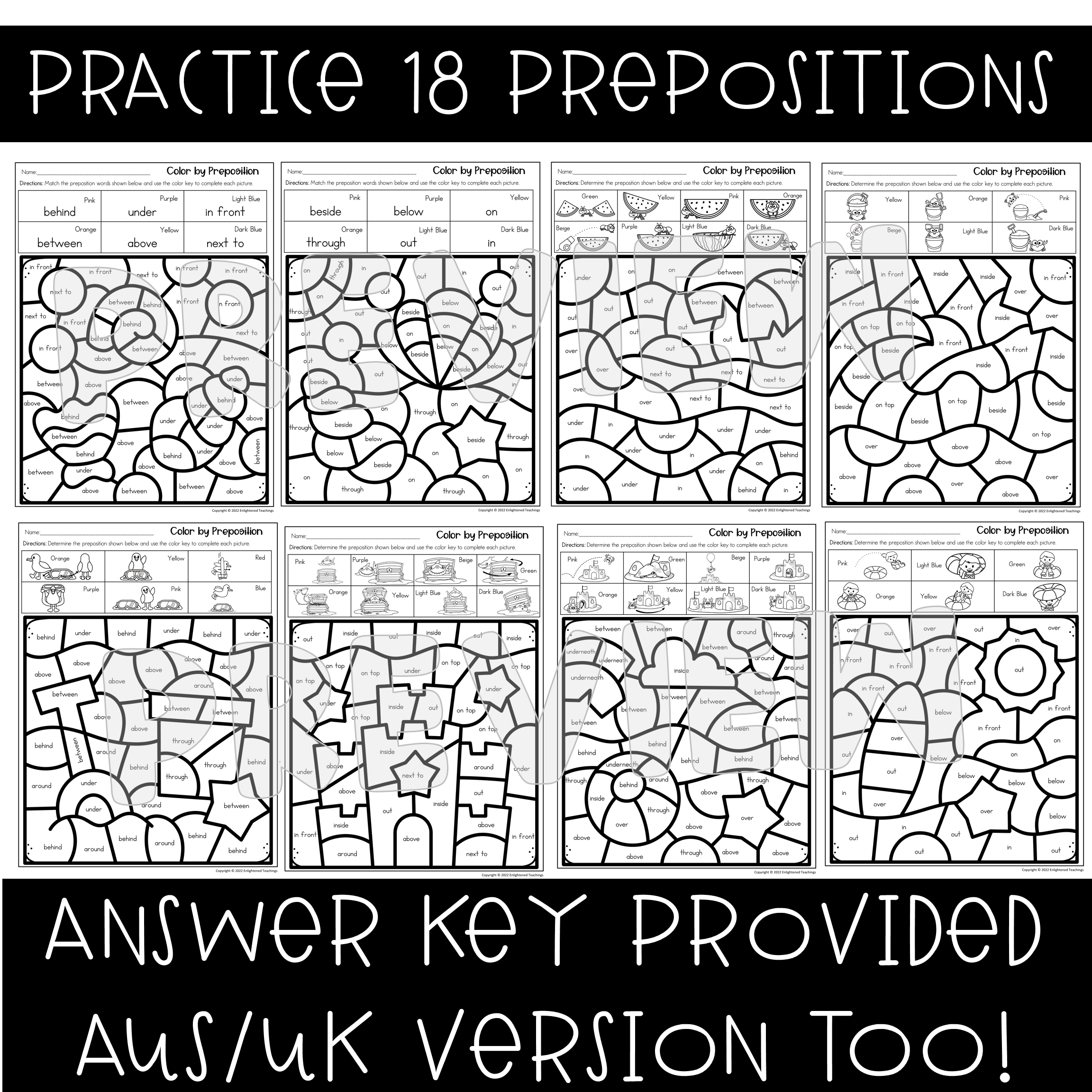 Summer Preposition Color by Code NO PREP Summer Preposition Coloring ...