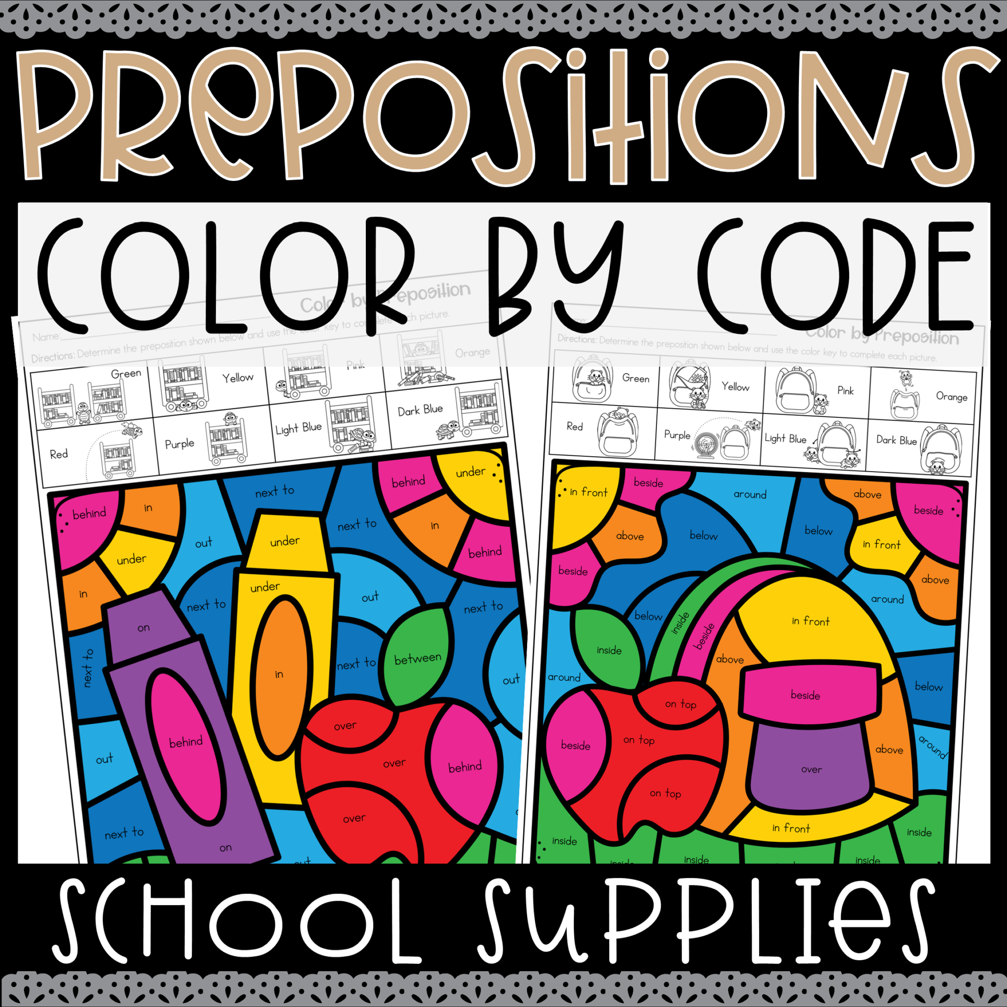 School Preposition Color by Code NO PREP School Preposition Coloring ...