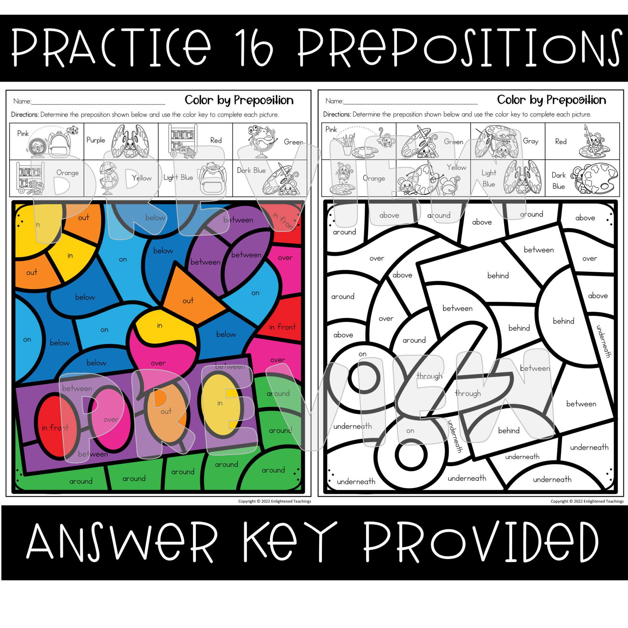 School Preposition Color by Code NO PREP School Preposition Coloring ...